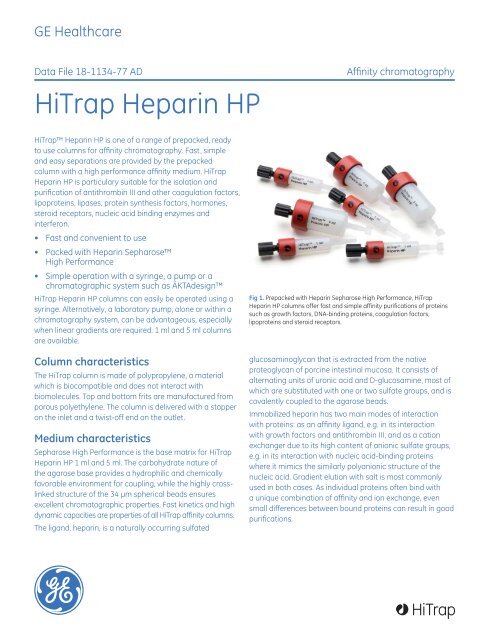 [PDF] HiTrap Heparin HP Columnsデータファイル