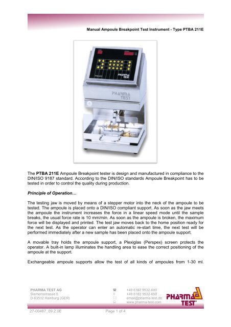 Technical data (PDF) - Pharma Test