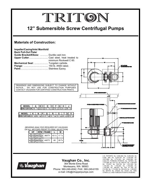 12” Submersible Screw Centrifugal Pumps - Vaughan Chopper Pumps