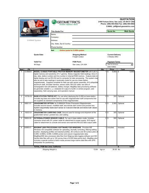 G-856 Magnetometer Standard Quote - Geometrics.com