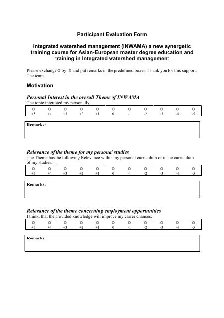Participant Evaluation Form Integrated watershed management ...