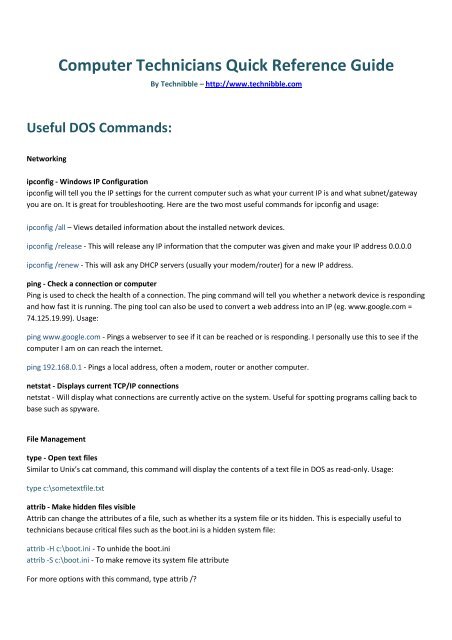 Computer Technicians Quick Reference Guide - Technibble