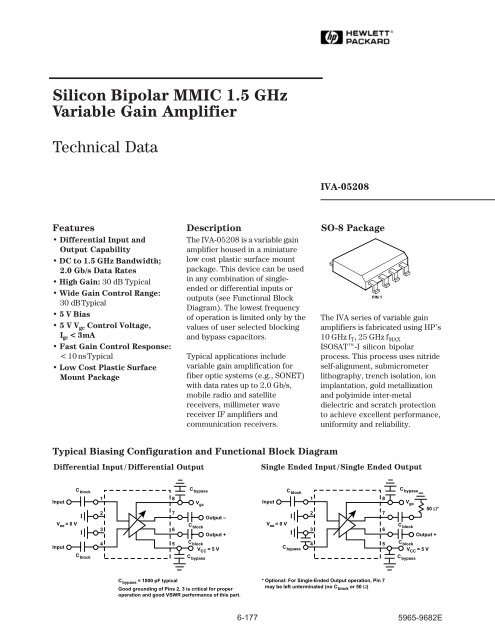 Silicon Bipolar MMIC 1.5 GHz Variable Gain Amplifier Technical Data
