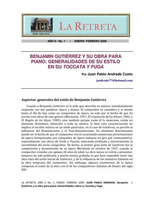 Benjamín Gutiérrez y su obra para piano - La Retreta