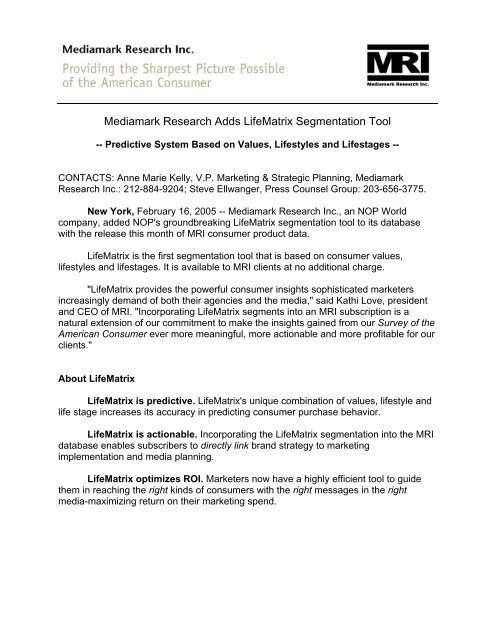 Mediamark Research Adds LifeMatrix Segmentation Tool - GfK MRI