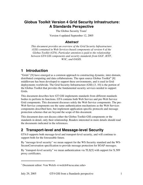 Globus Toolkit Version 4 Grid Security Infrastructure ... - Globus Project