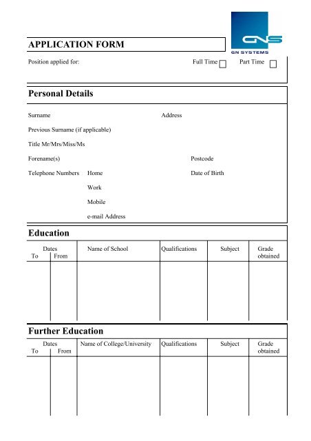 Job Application Form - GN Systems