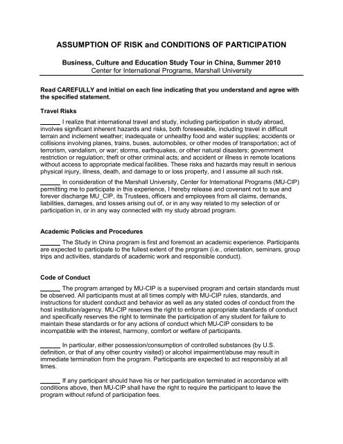 Assumption of Risk Form - Global Virginia