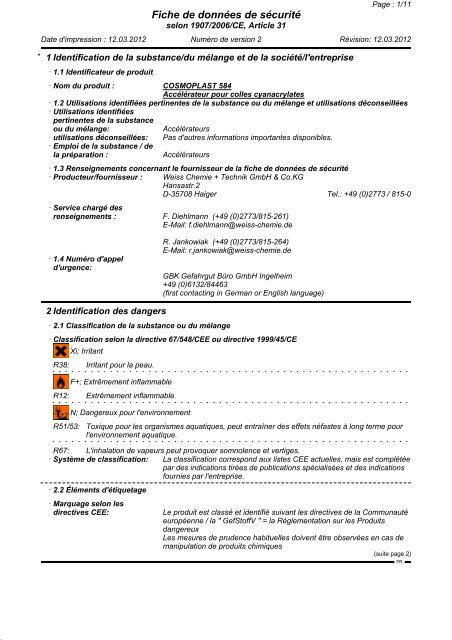 Fiche de données de sécurité