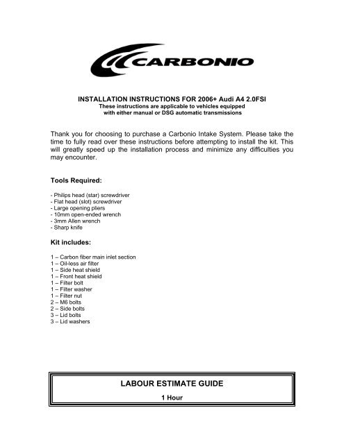 Audi B7 A4 2.0FSI Installation Instructions - APR