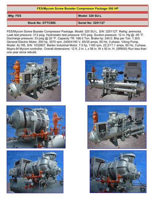 FES/Mycom Screw Booster Compressor Package-300 HP Mfg: FES ...