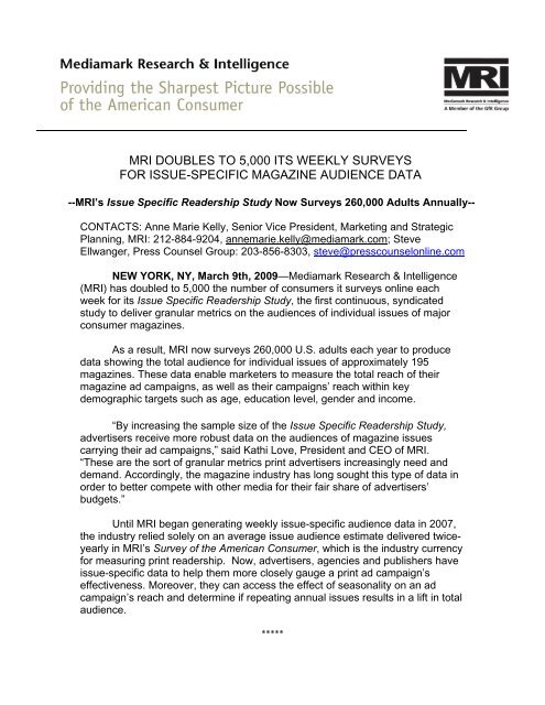 MRI Doubles Its Weekly Magazine Audience Surveys - GfK MRI