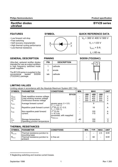 Rectifier diodes BYV29 series ultrafast