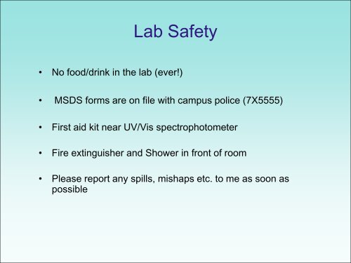 Lab Safety, Introduction to Instrumentation