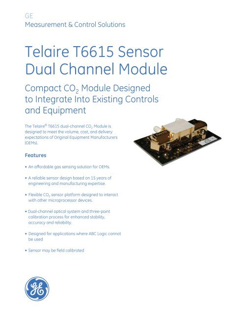 Telaire T6615 CO2 sensor dual channel module - GE Measurement ...