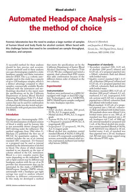 Blood alcohol - Automated Headspace Analysis - Gerstel