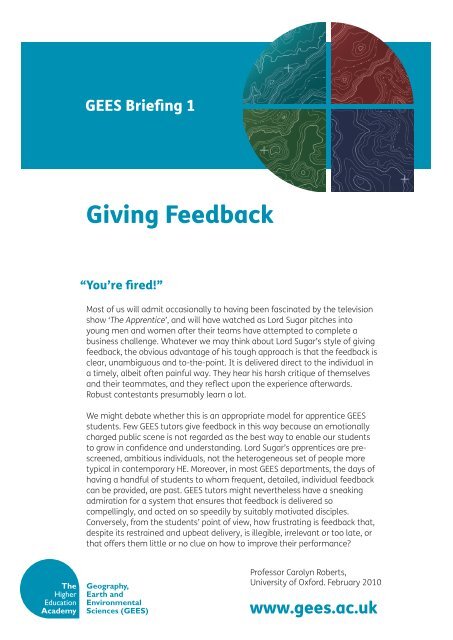 Giving Feedback (0.5Mb pdf) - GEES Subject Centre Home