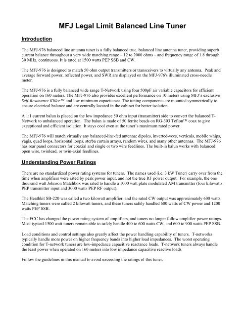 MFJ Legal Limit Balanced Line Tuner - Thiecom