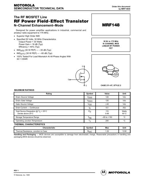 RF Power Field-Effect Transistor MRF148