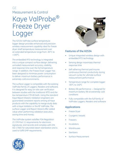 Kaye ValProbe® Freeze Dryer Logger - GE Measurement & Control