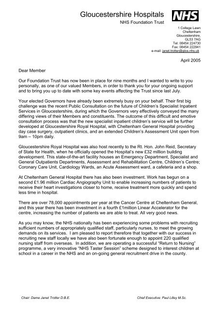 A Letter to Members - Gloucestershire Hospitals NHS Trust