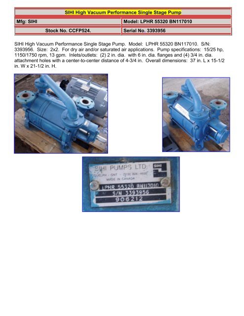 SIHI High Vacuum Performance Single Stage Pump