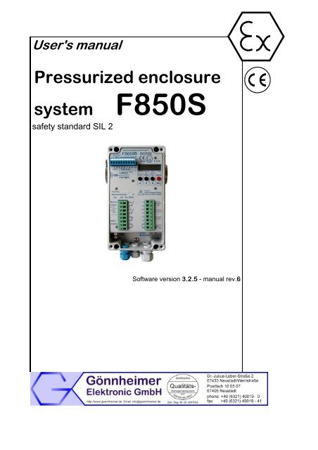 Pressurized enclosure system F850S - Goennheimer.de
