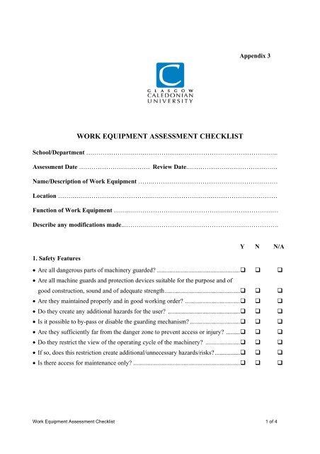 Work Equipment Safety Checklist