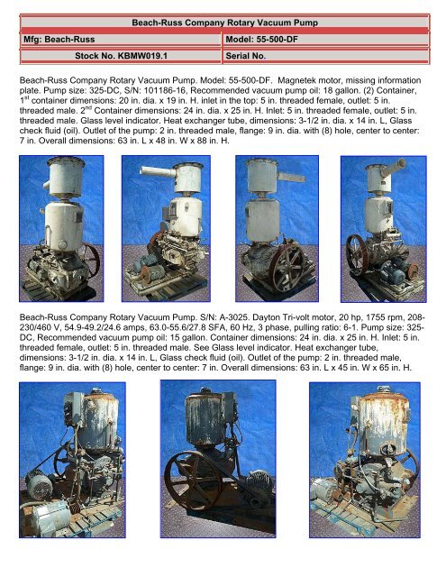 Beach-Russ Company Rotary Vacuum Pump