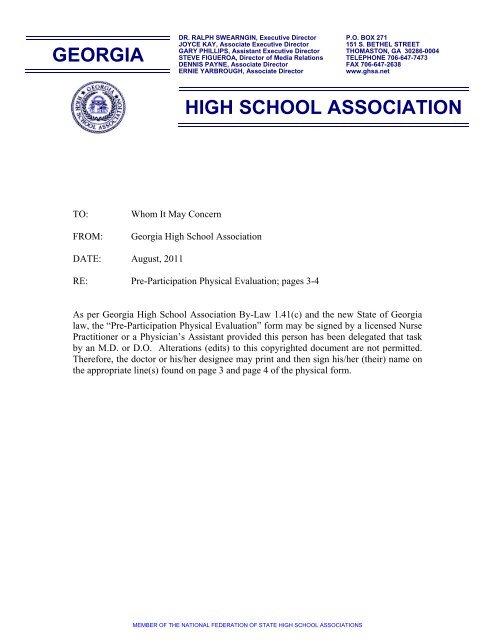 Physical Form - Georgia High School Association