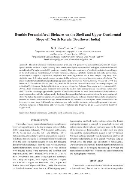 Benthic Foraminiferal Biofacies on the Shelf and Upper Continental ...