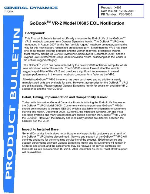 GoBook VR-2 Model IX605 EOL Notification - General Dynamics ...