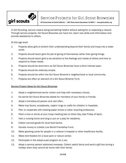 Service Project Ideas for Girl Scout Brownie - Girl Scouts Heart Of ...