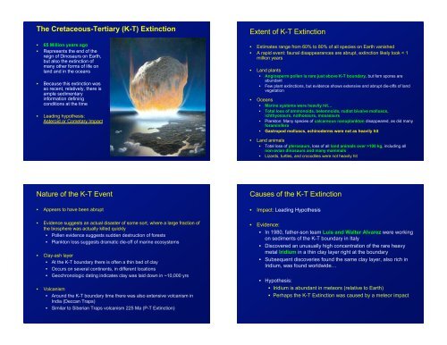 The Cretaceous-Tertiary (K-T) Extinction Extent of K-T Extinction ...