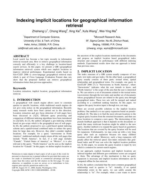 Indexing implicit locations for geographical information retrieval