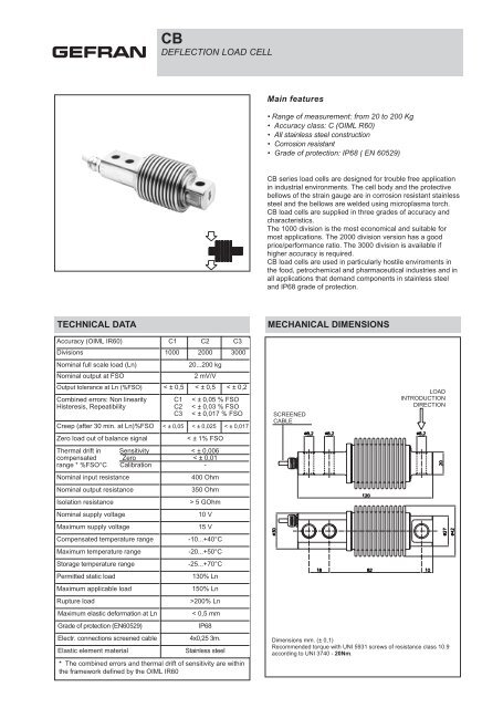 deflection load cell mechanical dimensions technical data