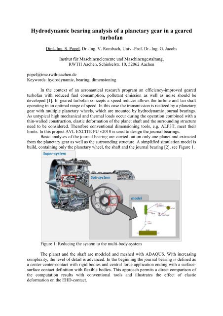 Hydrodynamic bearing analysis of a planetary gear in a geared ...