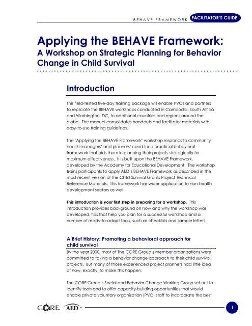 Applying the BEHAVE Framework: - FHI 360 Center for Global ...