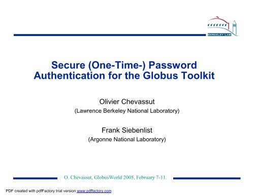 Secure (One-Time-) Password Authentication for the Globus Toolkit