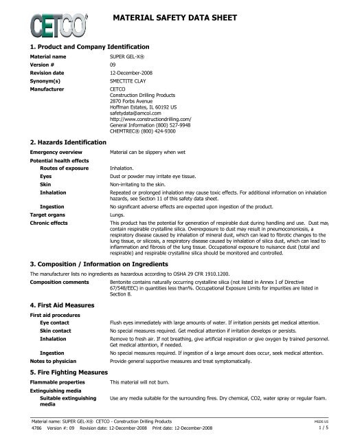 Download Bentonite Super-Gel X MSDS pdf