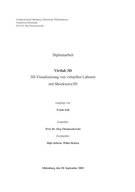Diplomarbeit Virtlab 3D 3D-Visualisierung von virtuellen Laboren ...