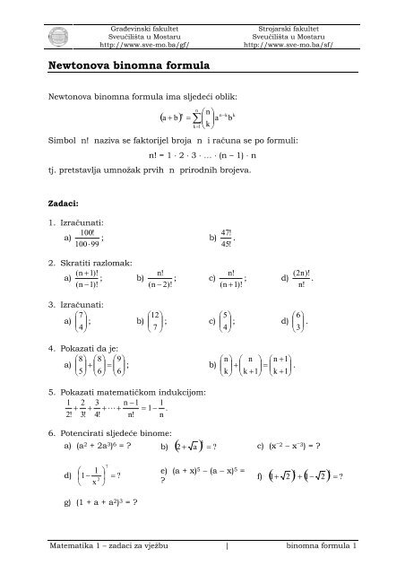 binomna formula - Građevinski fakultet