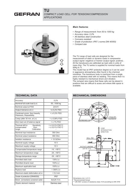 compact load cell for tension/compression applications ... - GEFRAN