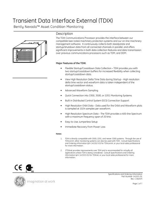 Transient Data Interface External (TDIX) - GE Measurement & Control