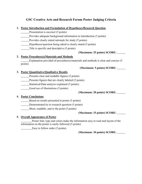 GSC Creative Arts and Research Forum Poster Judging Criteria ...