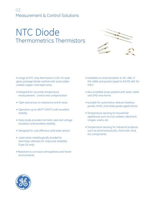 Thermometrics NTC Diode Thermistors - GE Measurement & Control