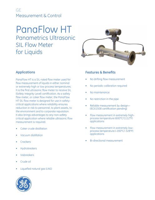 PanaFlow HT Panametrics Ultrasonic Flow Meter for Liquids - GE ...