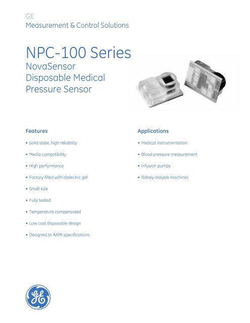 NovaSensor NPC-100 Disposable Medical Pressure Sensor - GE ...