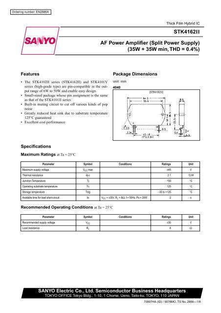 STK4162II AF Power Amplifier (Split Power Supply) (35W + 35W min ...