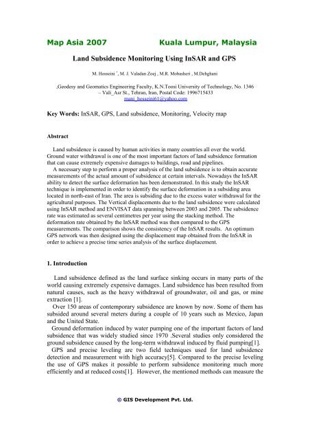 Land Subsidence Monitoring Using Insar And Gps